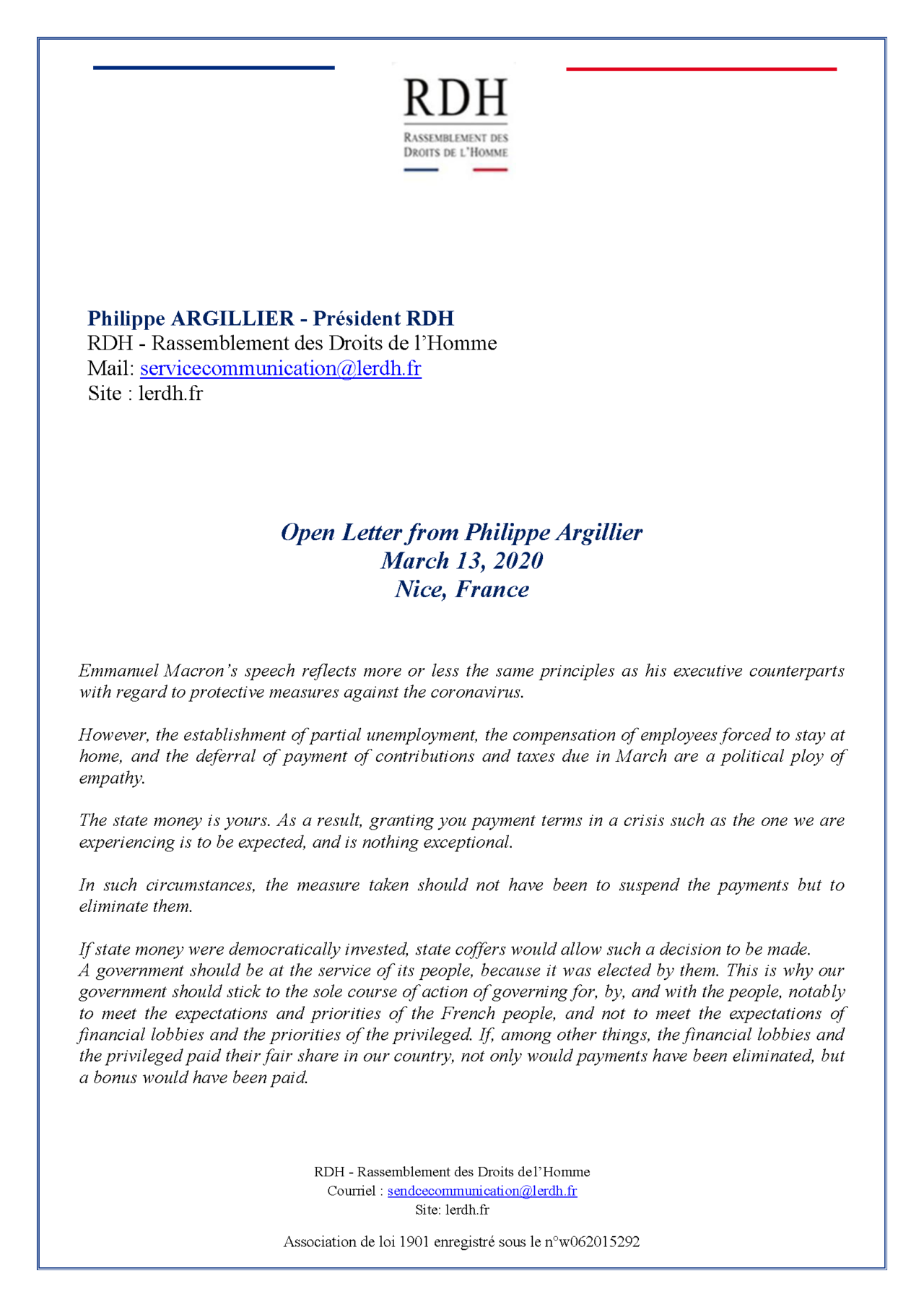 Open Letters RDH | Human Rights Unity