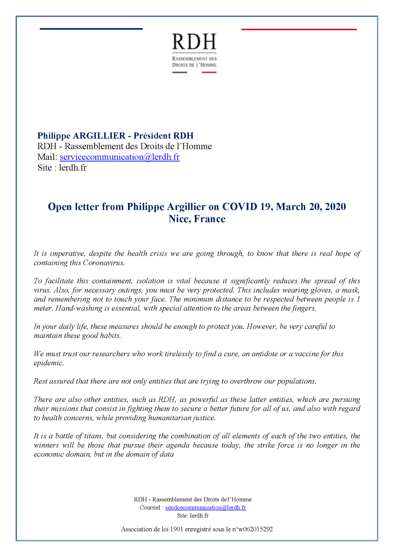 Open Letters RDH | Human Rights Unity